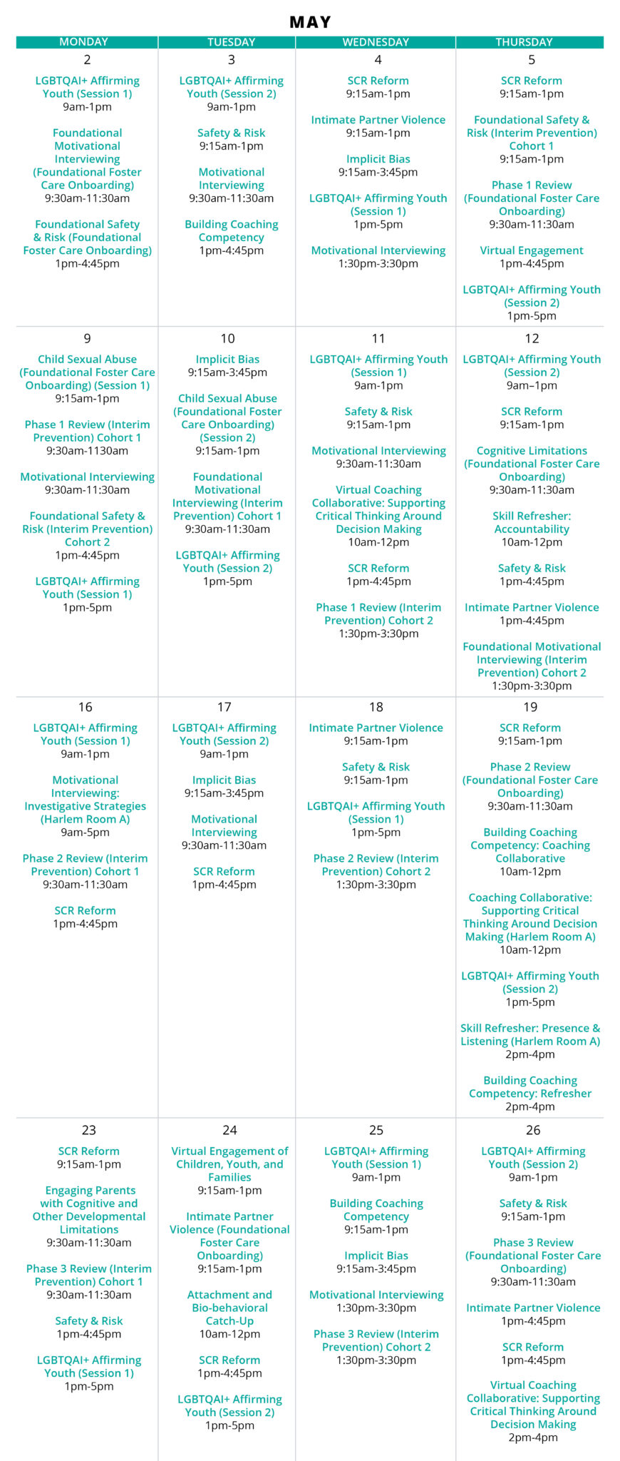 Calendar - NYC ACS Training
